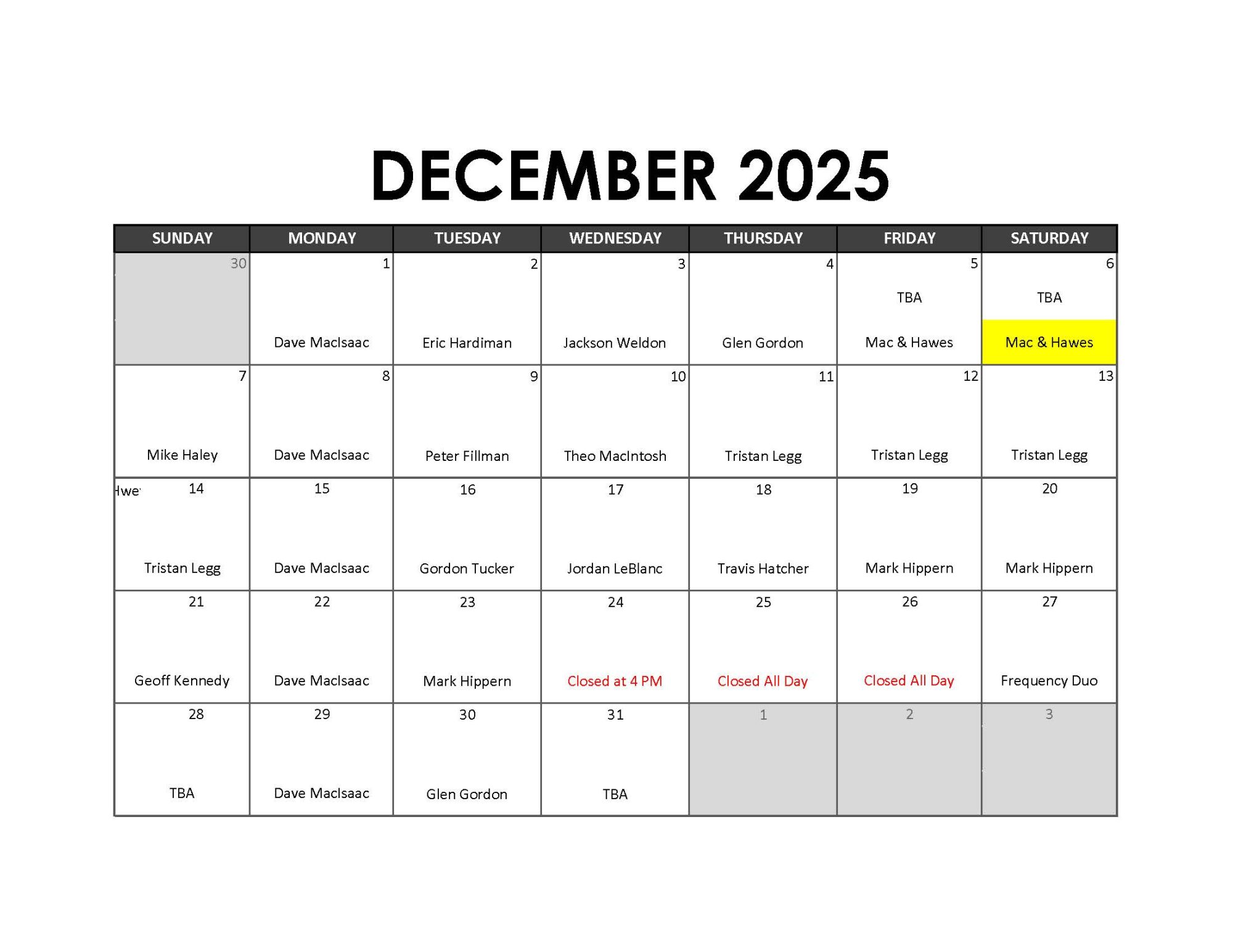 Gig Calendar | The Old Triangle Irish Alehouse - Halifax, NS